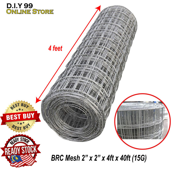 2" x 2" x 15G x 4ft Galvanized BRC Netting Wire Mesh / Gardening Net / Dawai Jaring / Dawai ...