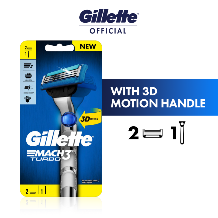 Gillette Mach 3 Turbo 3D Razor - 1 Handle + 2 Razor Blade Refills ...