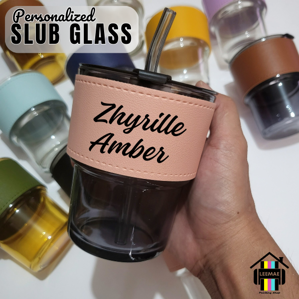 Slub Glass - Personalized - Transparent Cup with straw - WITH BOX ...