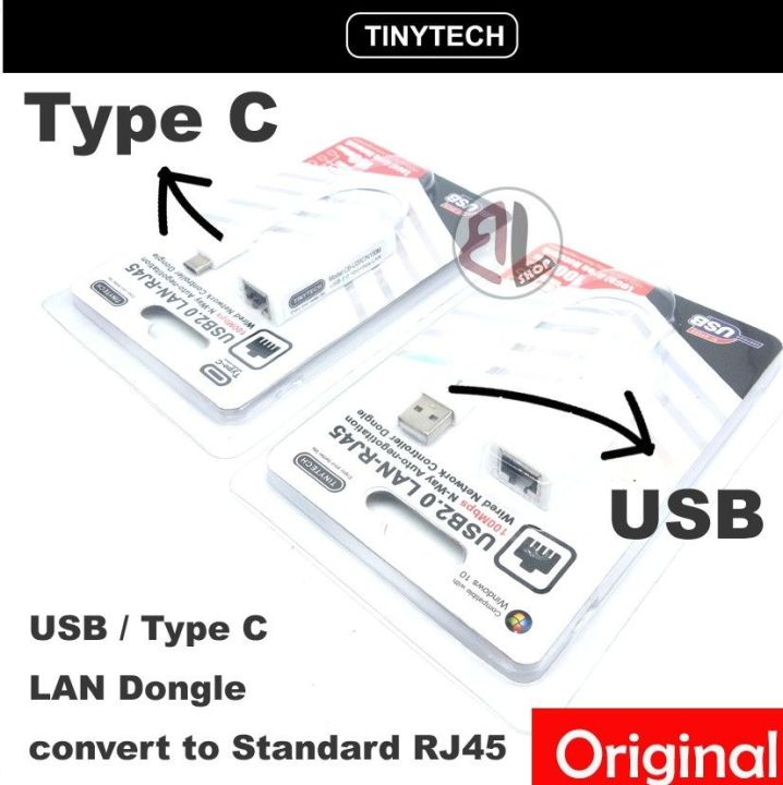 Official TinyTech Type C / USB 2.0 Lan RJ45 100Mbps N-Way Auto -negotitation Wired Network ...