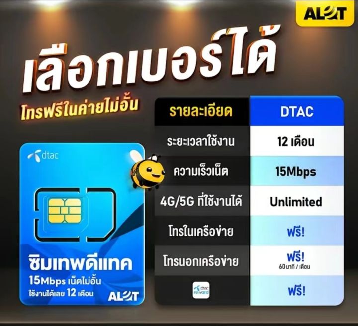 ซิมเทพ ซิมเน็ต ซิมรายปี Sim DTAC 15Mbps เน็ตไม่อั้น ไม่ลดสปีด โทรฟรีทุกเครือข่าย 60นาที ต่อเดือน ...