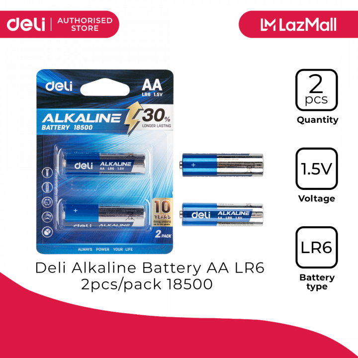 Deli 18500 Alkaline Battery AA LR6 2pcs/pack 1 PACK [7918500] | Lazada PH