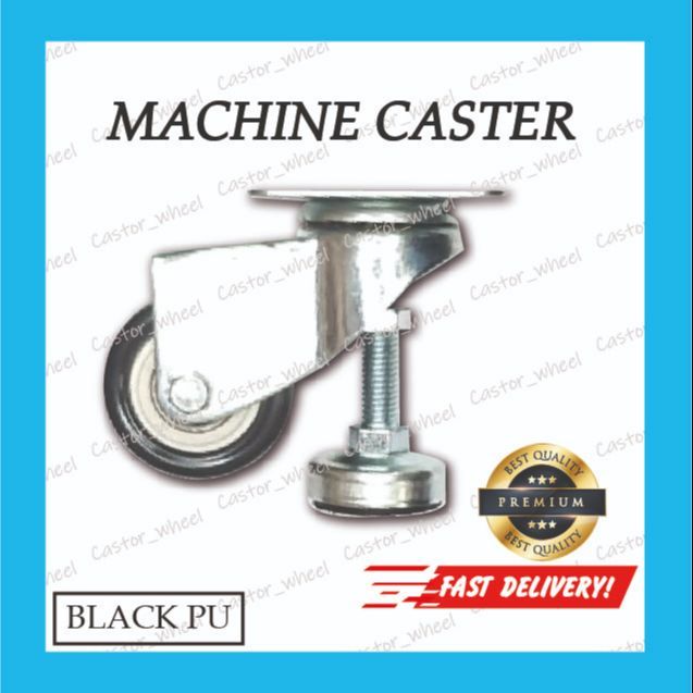 2" (50MM) HEAVY DUTY BLACK PU MACHINE STOPPER LEVELING SWIVEL CASTOR ...