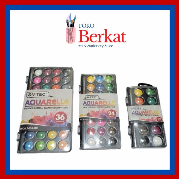 V-TEC Watercolor Cake Set Aquarelle / Cat Air Set 12 24 36 Warna | Lazada Indonesia