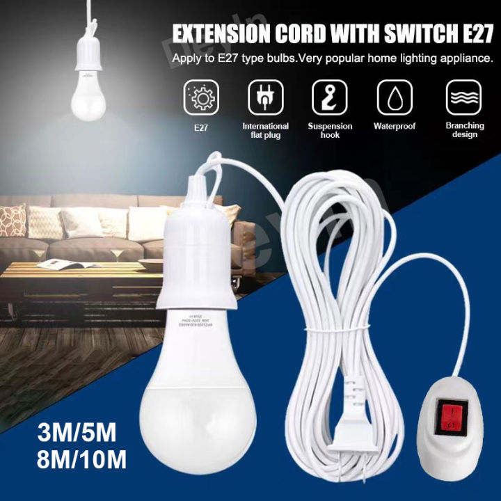 Deyln 3M/5M/8M/10M E27 Lamp Bulb Holder With Switch LED Light Bulb Extension Socket Hanglamp ...
