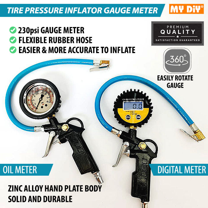 MYDIYHOMEDEPOT - TIRE PRESSURE INFLATOR AND GAUGE OIL METER OR DIGITAL ...