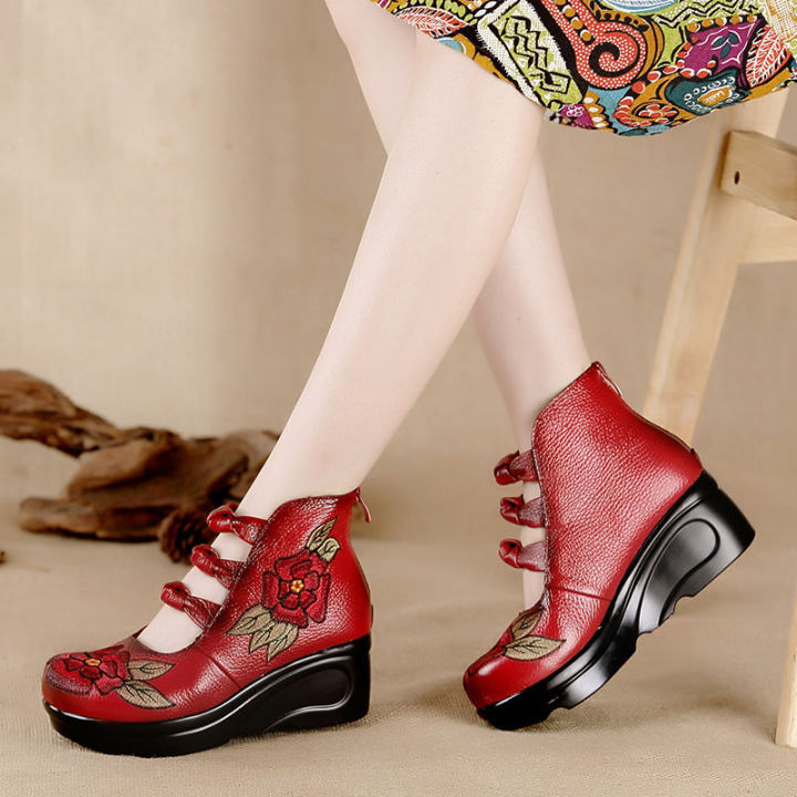 Women Closed-Toe Wedges Shoes Handmade Genuine Leather Original Vintage ...