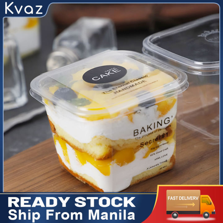 400ml Square Mousse Cake Box With Lid Transparent Plastic Disposable ...