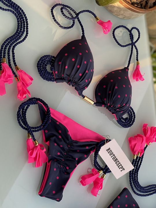 Sexy Halter Swimsuit Push Up 2023 Brazilian Bikini Tropical Plant Print