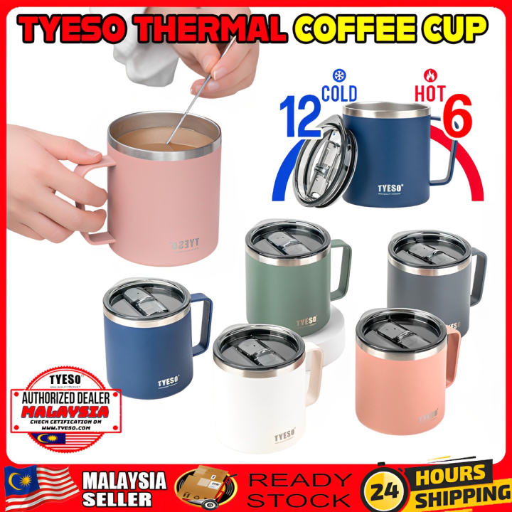【AUTHORIZED DEALER】TYESO TS-8789B Classic Thermal Coffee Cup 400ml With Handle And Cover Design ...