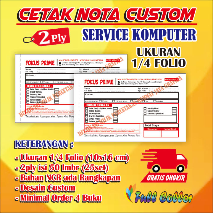 CETAK NOTA CUSTOM 2 PLY ISI 25 SET PAKAI NAMA SENDIRI NOTA KONTAN, BON ...