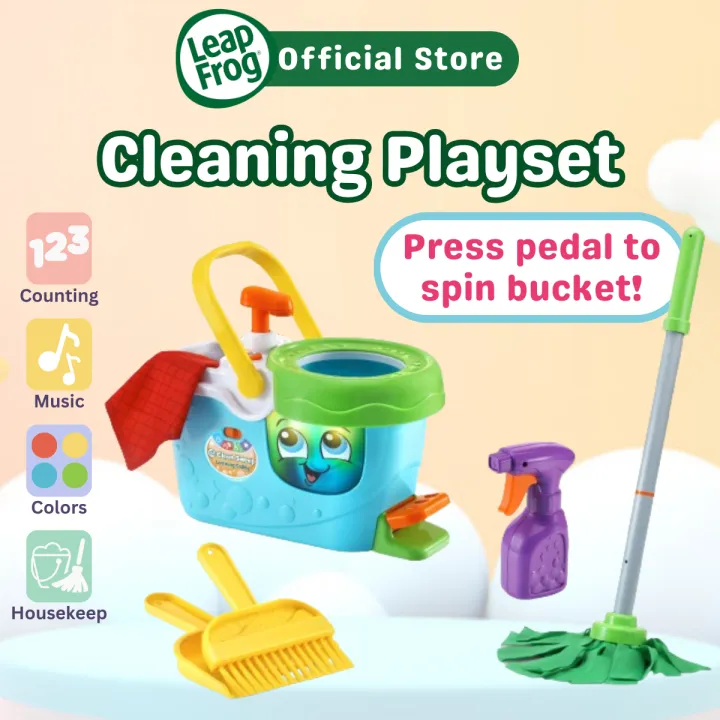 LeapFrog Clean & Sweep Learning Caddy Pretend Playset Clean Mop Wipe ...