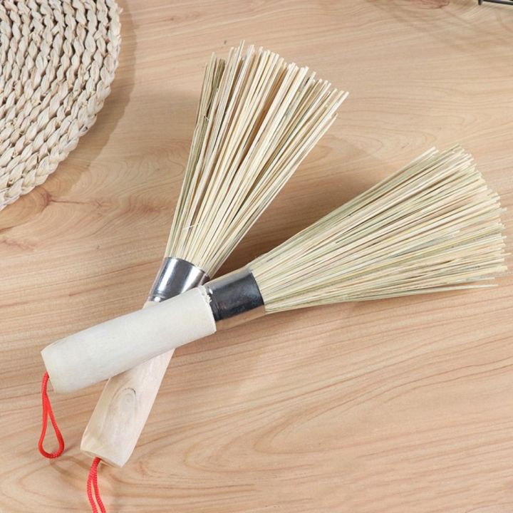 PLUMH Traditional Wooden Handle Bamboo Natural Dish Scrubber Pot Pan ...