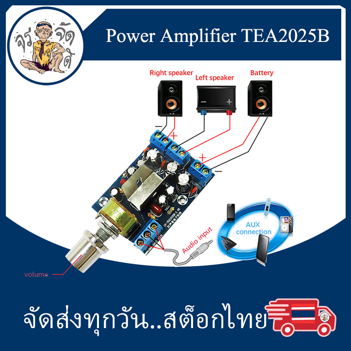 Power Amplifier Board ขยายเสียง 3W + 3W TEA2025B 2.0 Channel FE-2025-2 ...