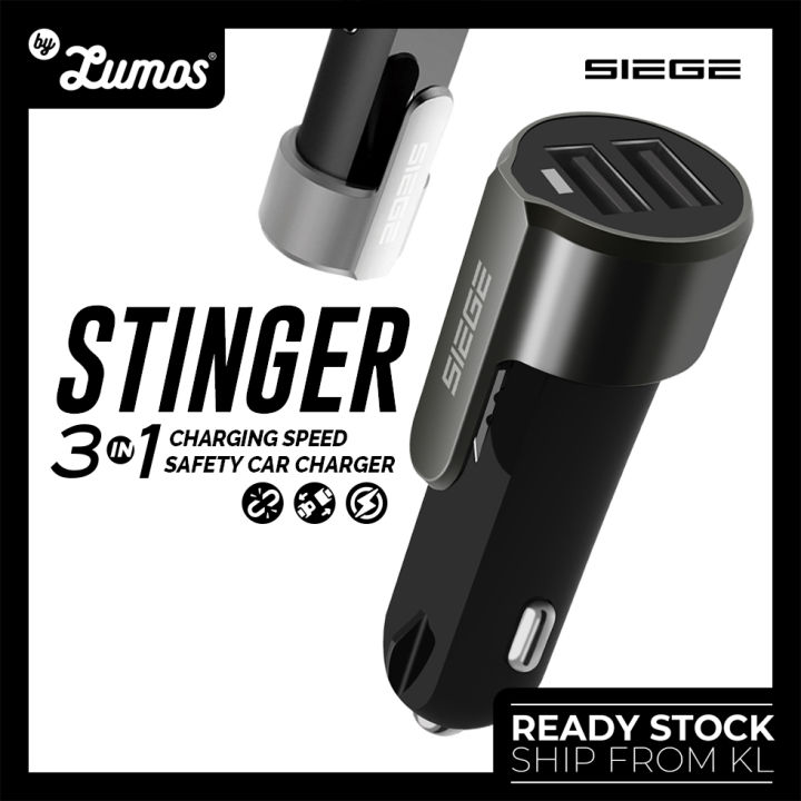 SIEGE Stinger 3 in 1 Fast Charging Speed Safety Car Charger | Lazada