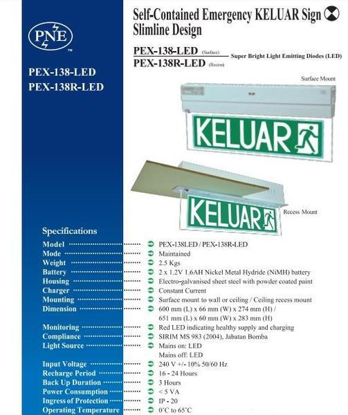 PNE PEX-138-LED Self-Contained Emergency KELUAR Sign Slimline Design ...