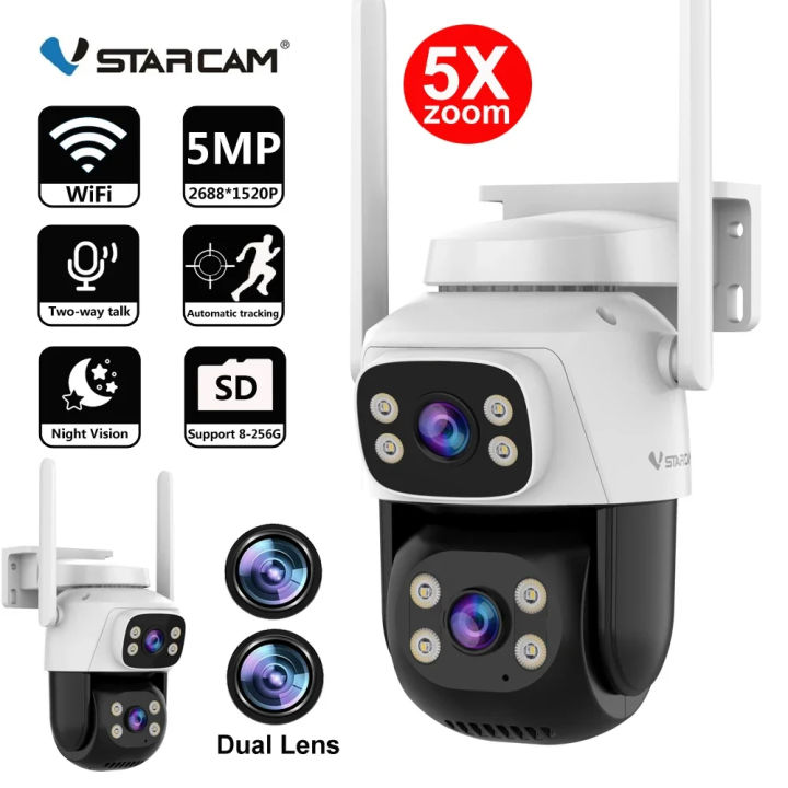 Vstarcam 5MP 5X Digital Zoom Dual Lens Dual Screen Wifi PTZ IP Camera ...