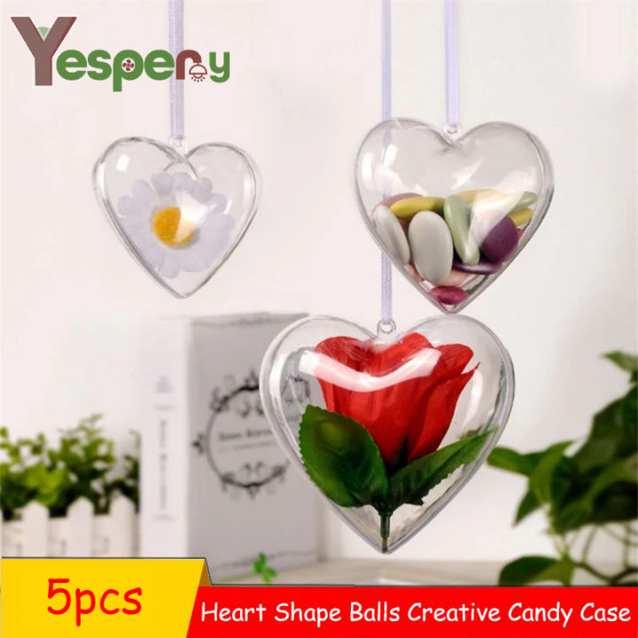 5pcs Heart Shape Balls Transparent Fillable Baubles Hanging Ornament ...