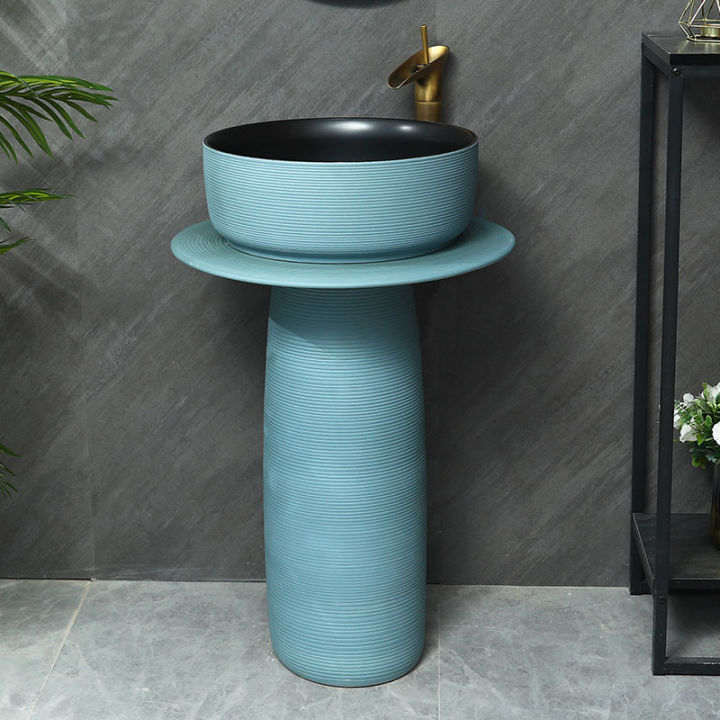 Stand Column Type Ceramic Washbasin Floor Type Integrated Wash Basin ...