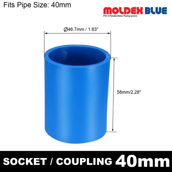 40mm PVC SOCKET / COUPLING MOLDEX BLUE PVC-U POTABLE WATER PIPING ...