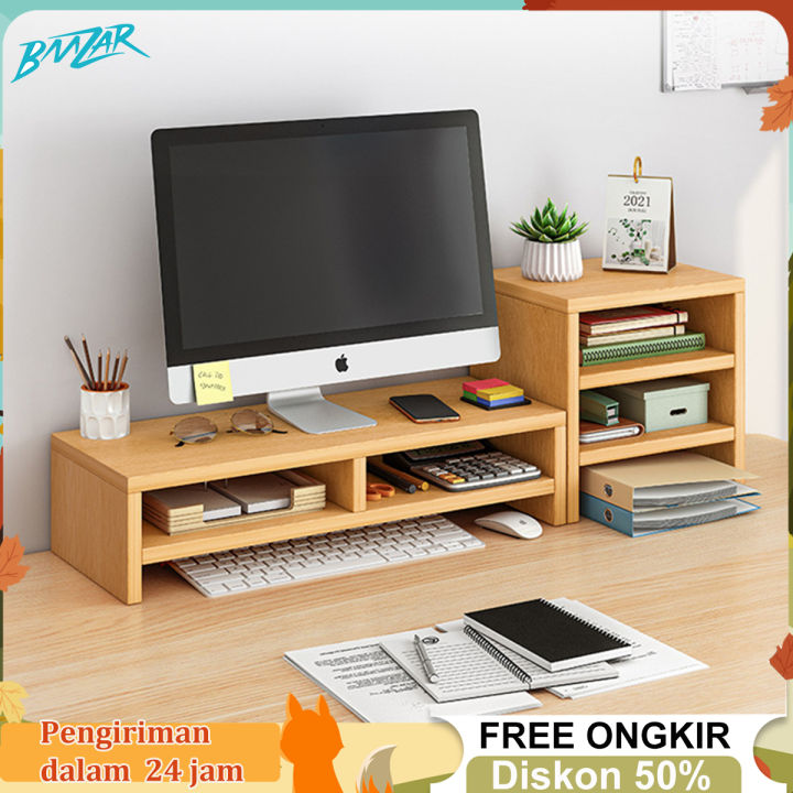 BM Stand Monitor Rak Monitor Desktop Dudukan Komputer Kayu Rak Buku ...