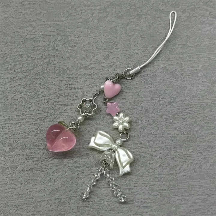 MARINI Pink Phone Charms Pendant Kawaii Y2K Peach Sweet Girl Keychain ...