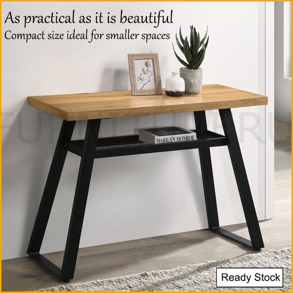 Hani Solidwood Top Modern Console Table, Metal Frame with Shelf. Free ...