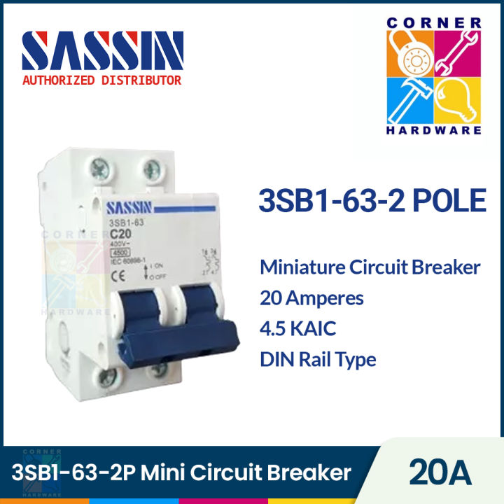 SASSIN Miniature Circuit Breaker 3SB1-63-2 Pole 20 Ampere 4.5K | Lazada PH