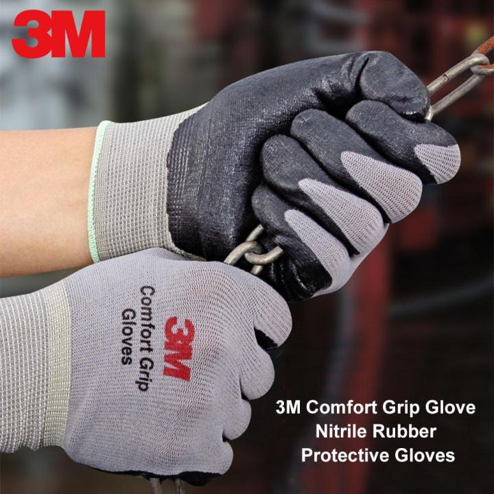 3M Comfort Grip Gloves Rubber Palm Nylon Spandex Work with Foamed ...