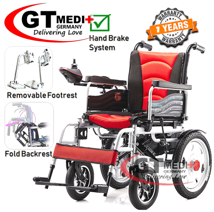 E01-38 GT MEDIT GERMANY Lightweight Electric Wheelchair Foldable Travel Transport Motor Wheel ...