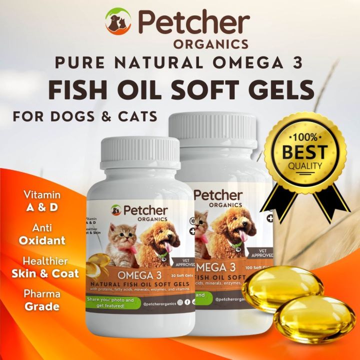 Petcher Organics Omega 3 Natural Fish Oil Soft Gels for Dogs & Cats ...