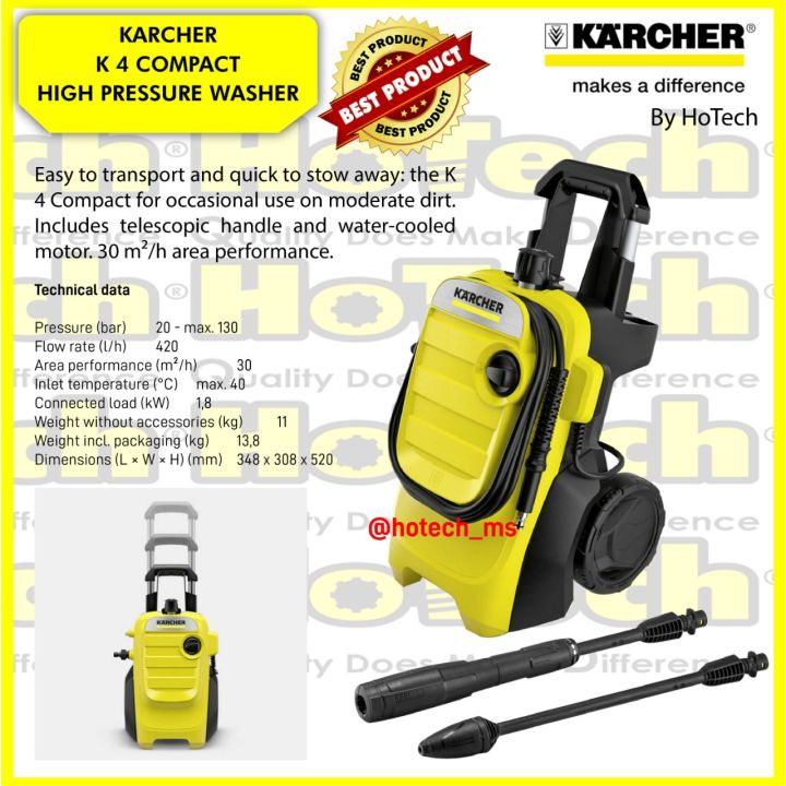 Karcher High Pressure Washer K 4 COMPACT 1800 Watt 130 Bar | KARCHER | Karcher K 4 Compact High ...