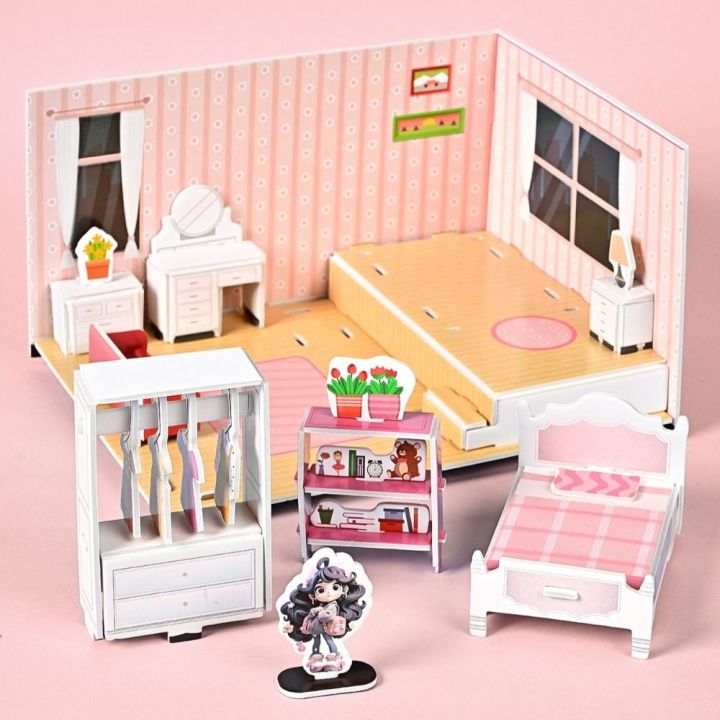 DSIUY Bedroom DIY Puzzle Dollhouse Room Living Room Kitchen Pretend ...