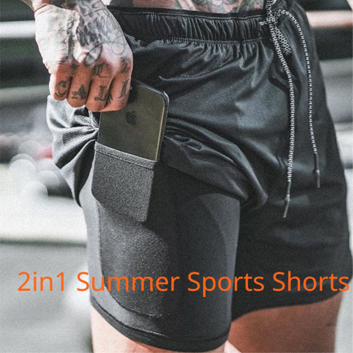 2in1 Summer Dri-fit Fitness Sports Running Shorts for Men Quick Dry ...