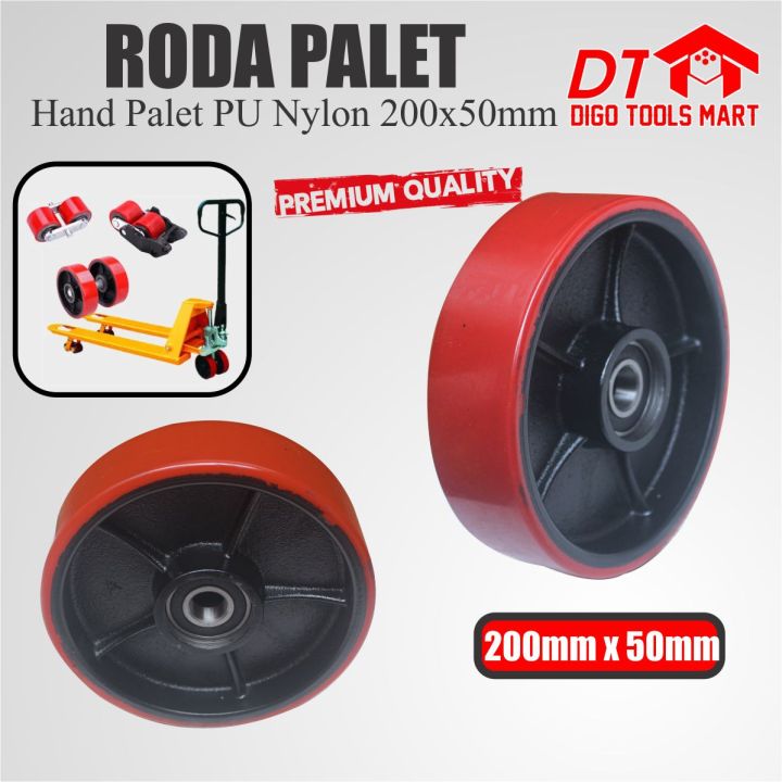 Roda Hand Pallet 200mm x 50mm PU Polyurethane Double Bearing Palet ...