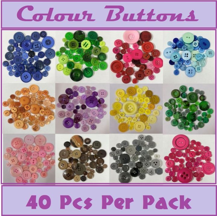 40 Pcs Colour Buttons Mix Size and Colour Buttons for Sewing Art and ...