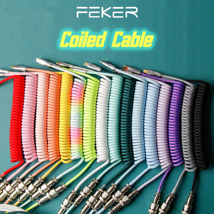 FEKER Braided Cable Coiled Type-C to USB A with Detachable Aviator ...