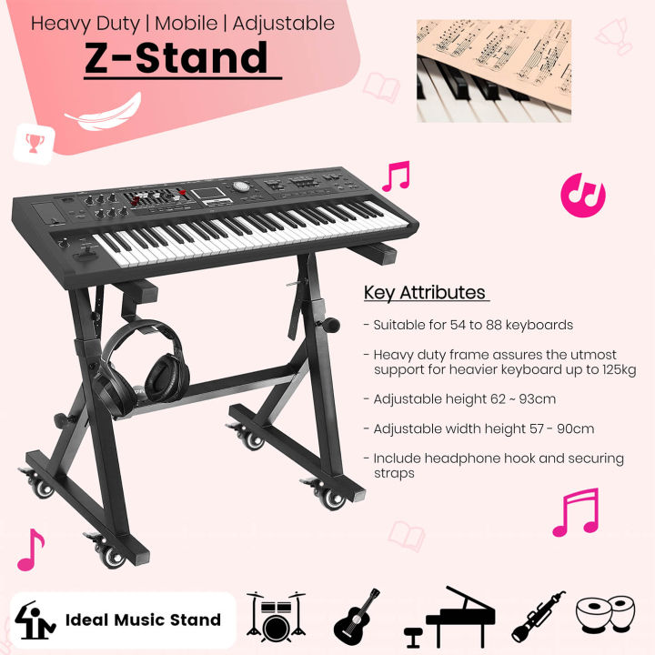 Professional Piano Keyboard Stand Caster Wheels - Z Style Adjustable & Portable Heavy Duty ...