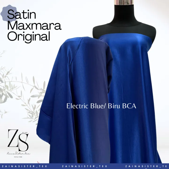 Bahan Kain Satin Maxmara Warna Biru Elektrik Electric Blue Biru BCA ...