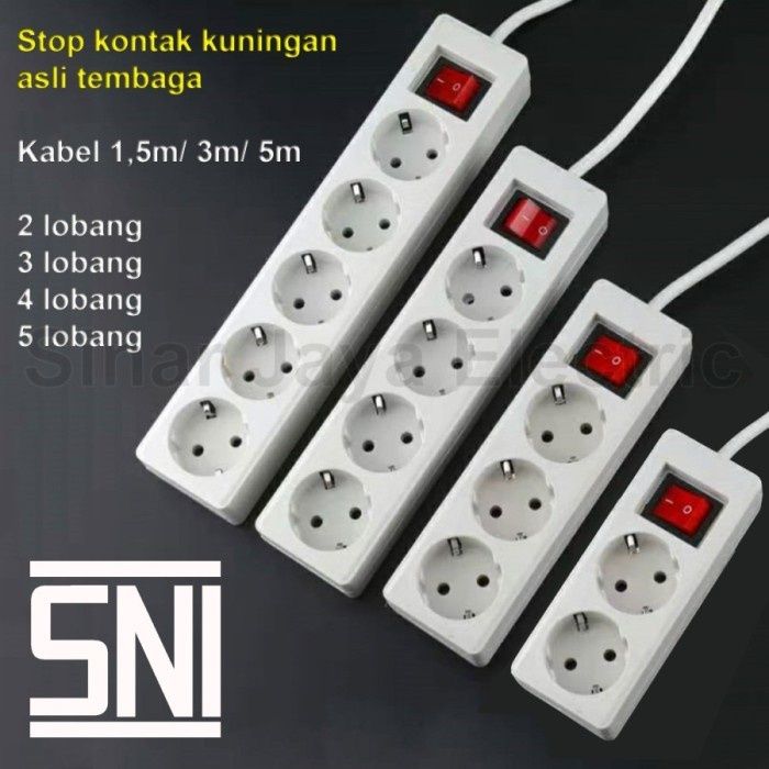 Stop Kontak kabel Colokan 2 3 4 5 Lubang Panjang Kabel 1,5M 3M 5M 10M /3 meter 5 meter 10 meter ...