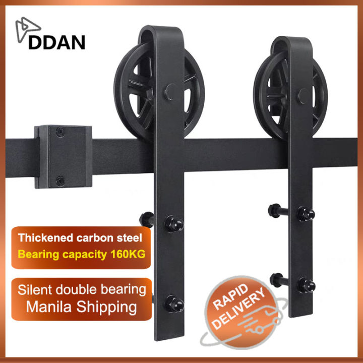 DDAN Black Carbon Steel Sliding Door Track Rail Set Barn Door Sliding ...