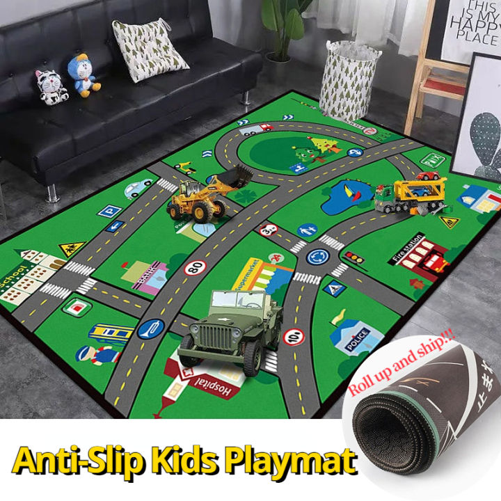 Kids Carpet Playmat City Traffic Road Map Mat Anti-Slip Rugs Children's ...