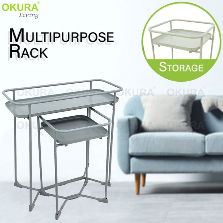 OKURA Coffee Table Metal Removable Tray Bedside Minimalist Design Side ...