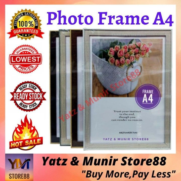 PHOTO FRAME A4 BINGKAI KAYU CERMIN PLASTIK MURAH/DOCUMENT FRAME/ FRAME ...