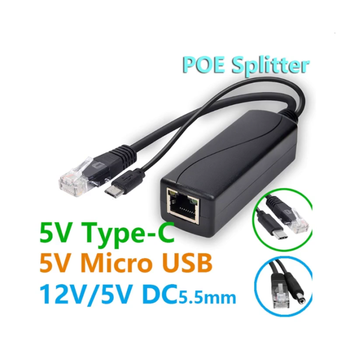 48V Input To 5V Output POE Splitter POE Injector USB Type C 5.5x2.1mm 3 ...