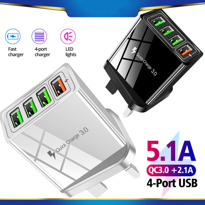 หัวชาร์จ Fast Charge Adapter ชาร์จที่ชาร์จโทรศัพท์มือถือหลายพอร์ต USB 4 ...