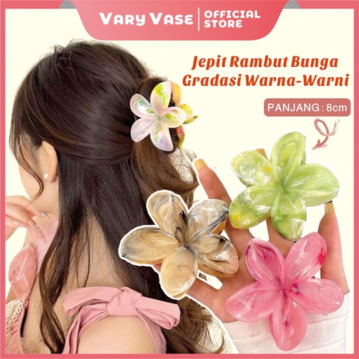 Vary Vase Jepit Rambut Wanita Warna Marble Hairclip Motif Bunga Kamboja ...