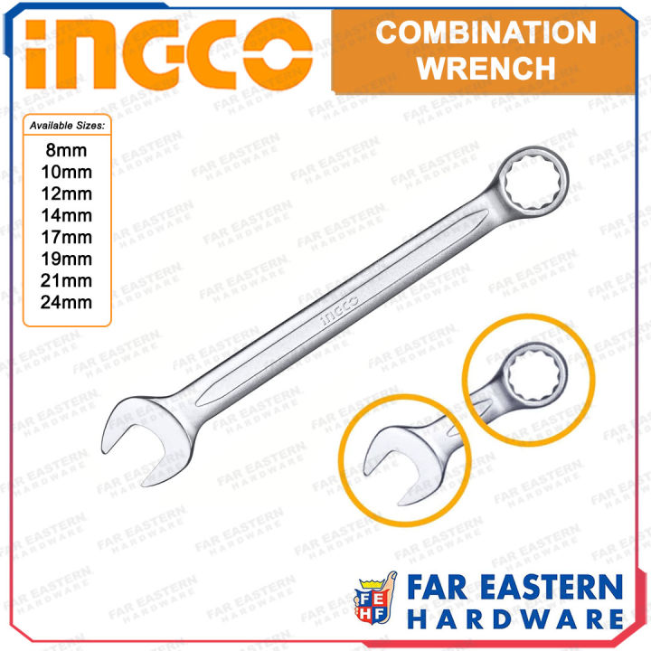 INGCO Combination Wrench Spanner Open Close 8mm 10mm 12mm 14mm 17mm 19mm 21mm 24mm INHT | Lazada PH