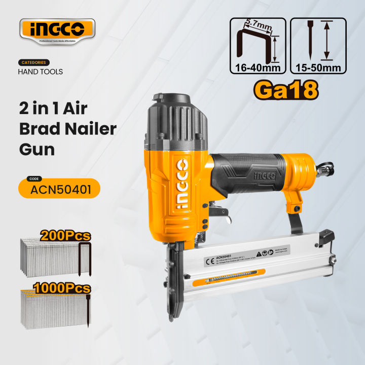 Ingco 2 In 1 Pneumatic Air Brad Nailer Nail Gun Power Tool For Framing ...