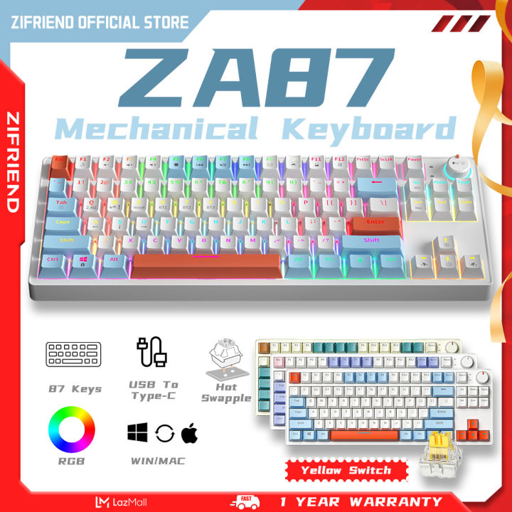 ZIFRIEND ZA87 87 Keys Mechanical Keyboard Wired Mechanical Keyboards 3 Pin Linear Yellow Switch ...